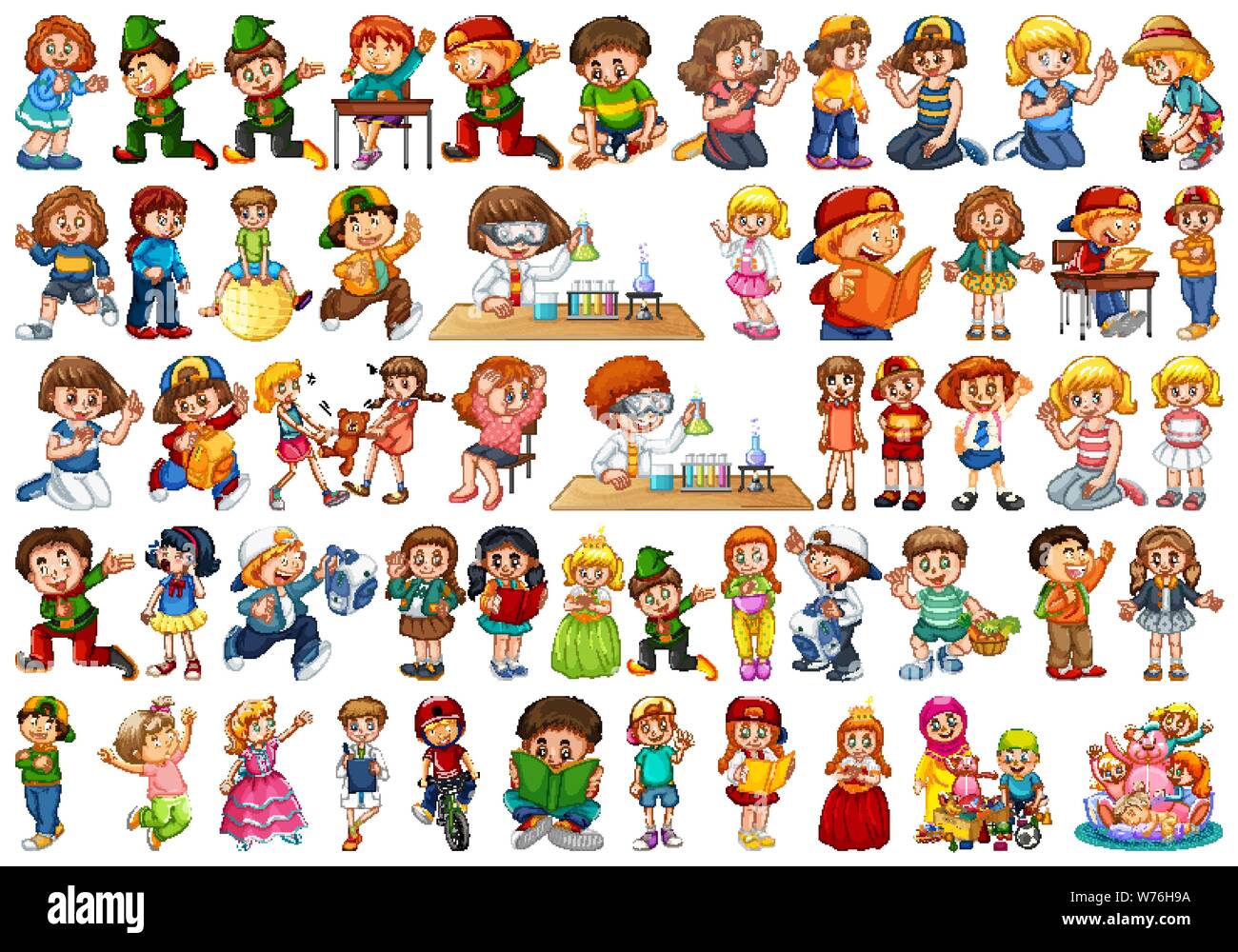 Kids in large group acting our varoous roles illustration Stock Vector ...
