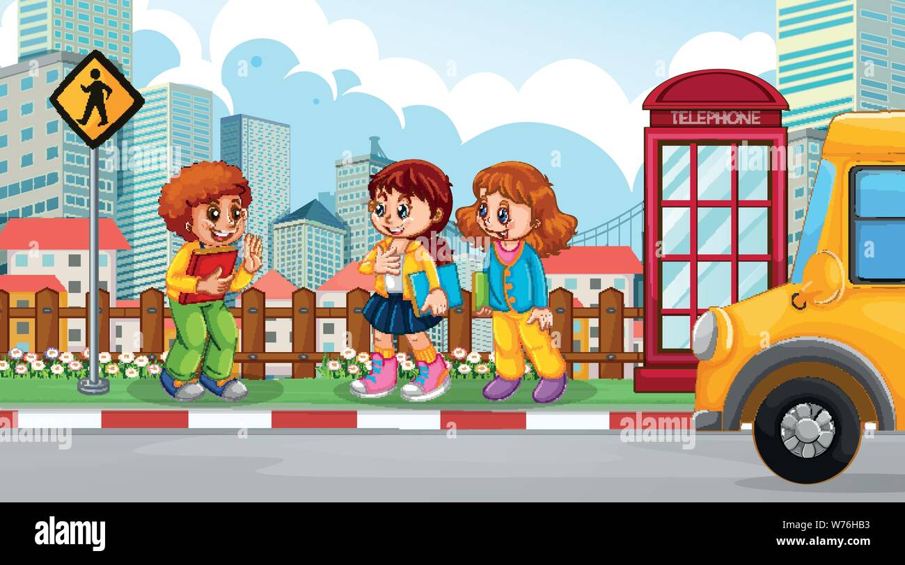 Kids in street scene illustration Stock Vector Image & Art - Alamy