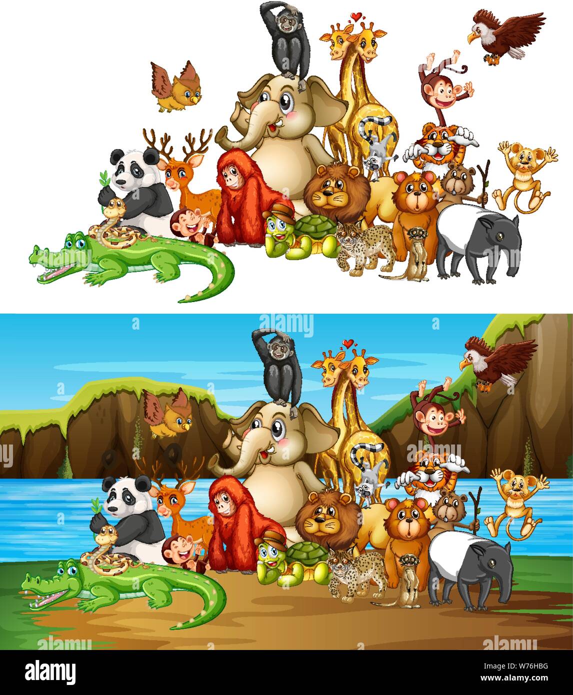 Many animals on two different background illustration Stock Vector ...