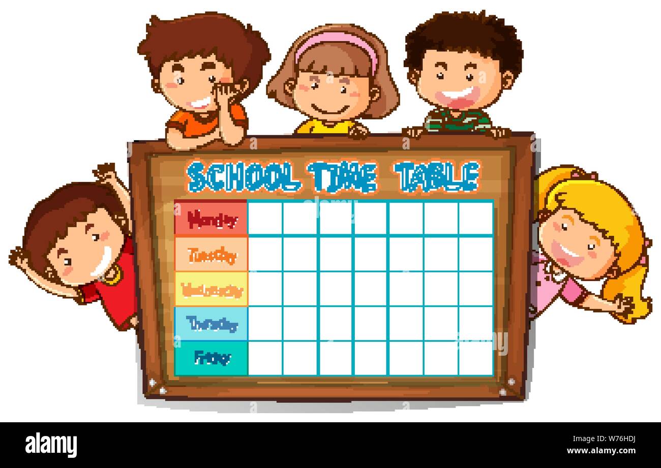 Timetable school planning with characters illustration Stock Vector ...