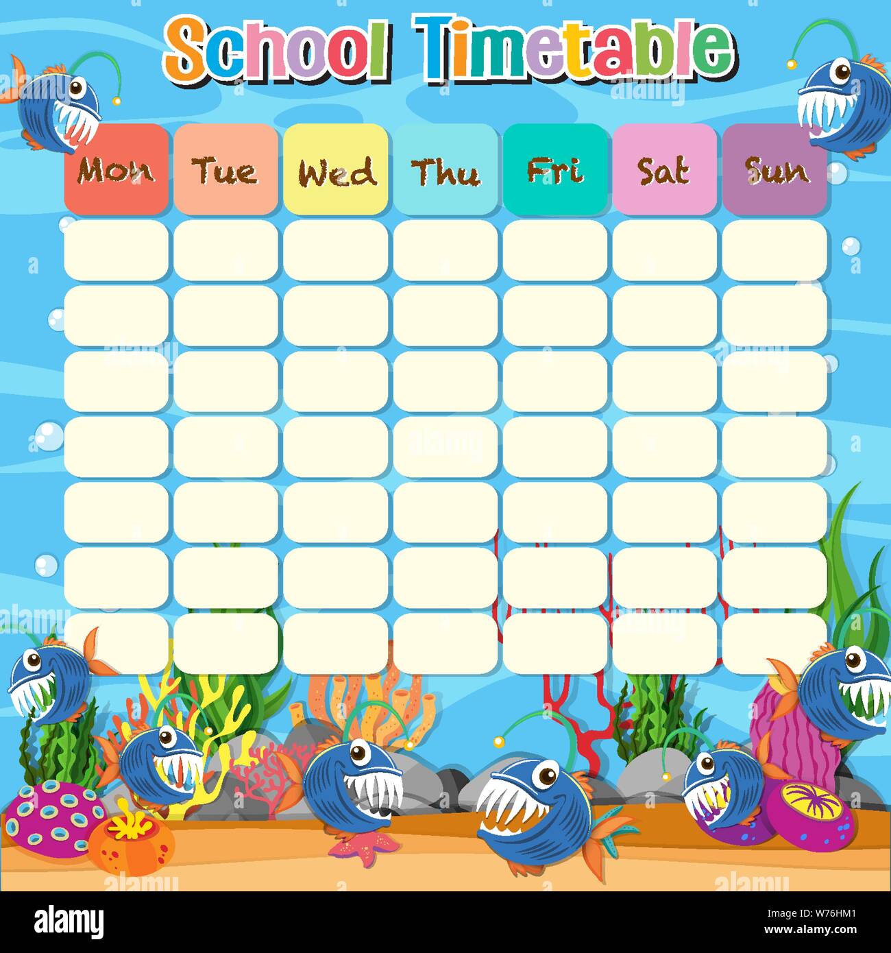 a-school-timetable-blank-template-with-cartoons-stock-vector-image