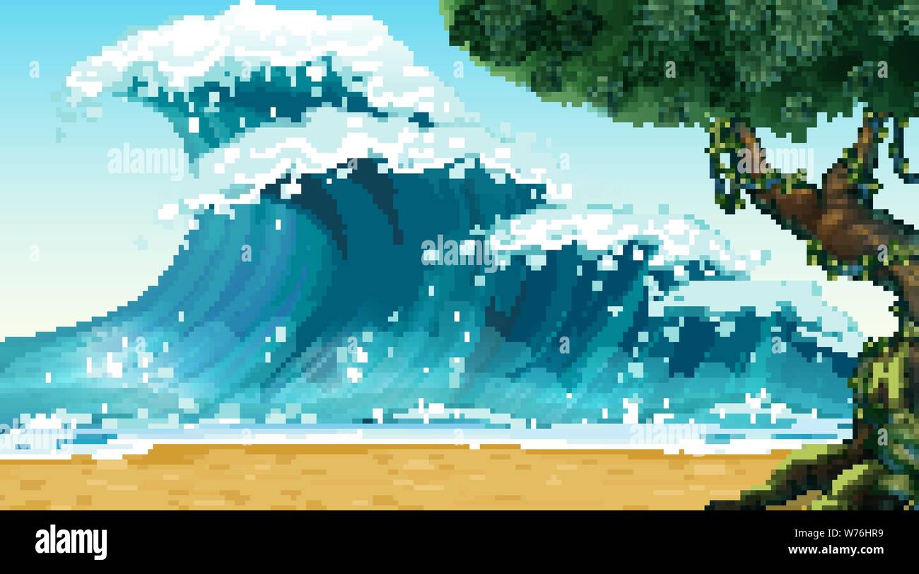 Empty nature beach ocean coastal landscape illustration Stock Vector ...