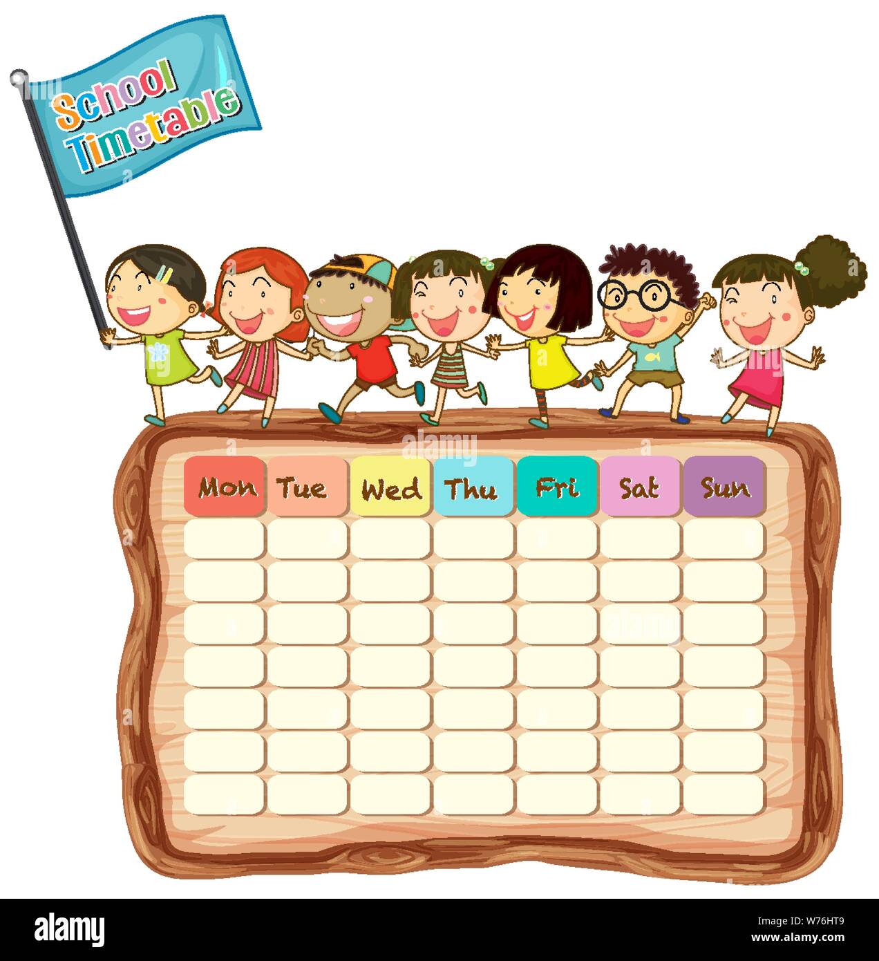 Timetable school planning with characters illustration Stock Vector ...