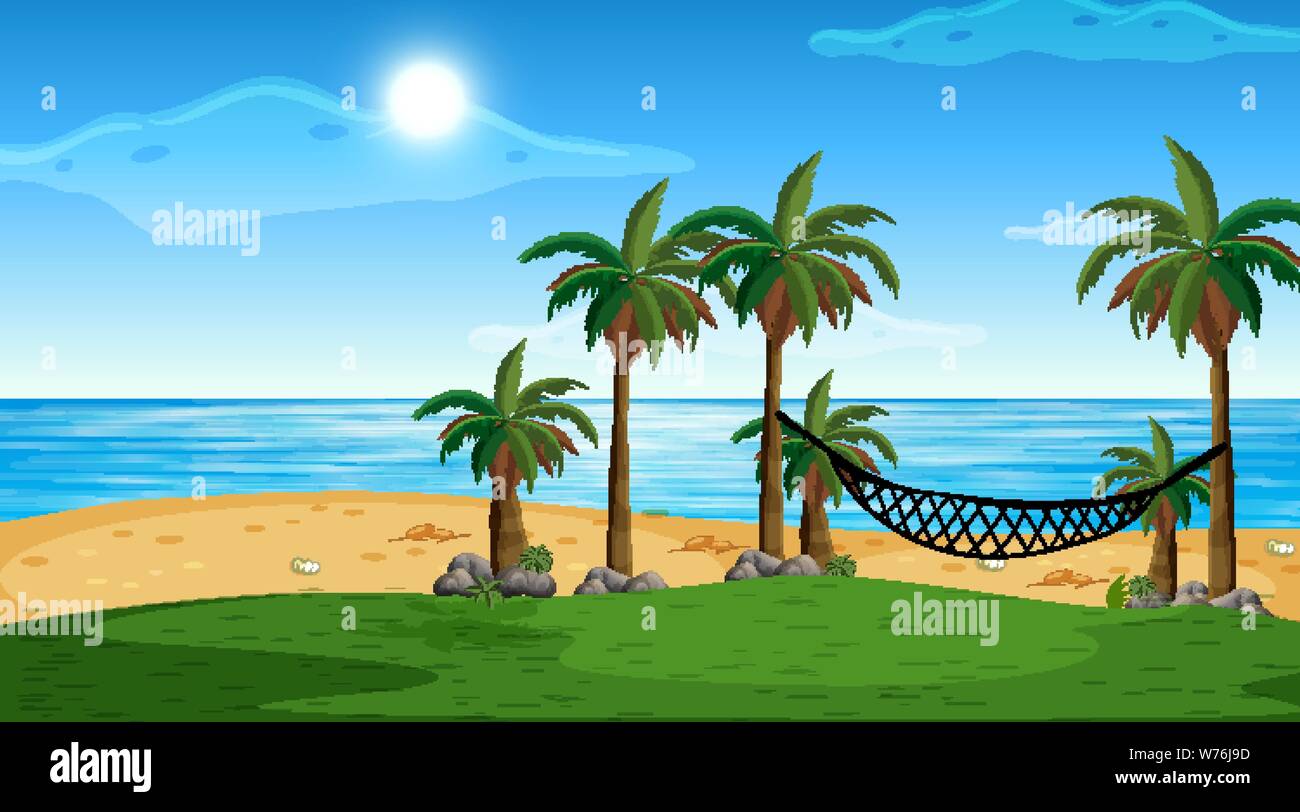 Empty nature beach ocean coastal landscape illustration Stock Vector ...