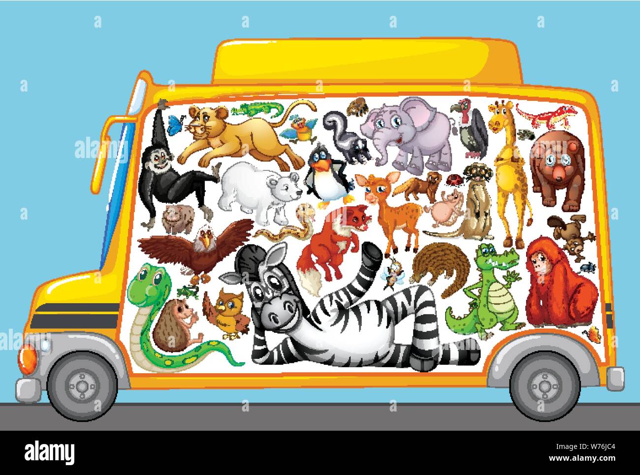 Many cute animals on school bus illustration Stock Vector Image & Art ...