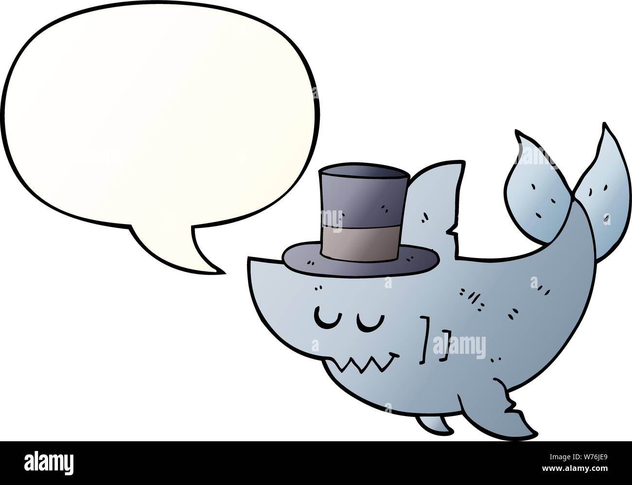 cartoon shark wearing top hat with speech bubble in smooth gradient ...