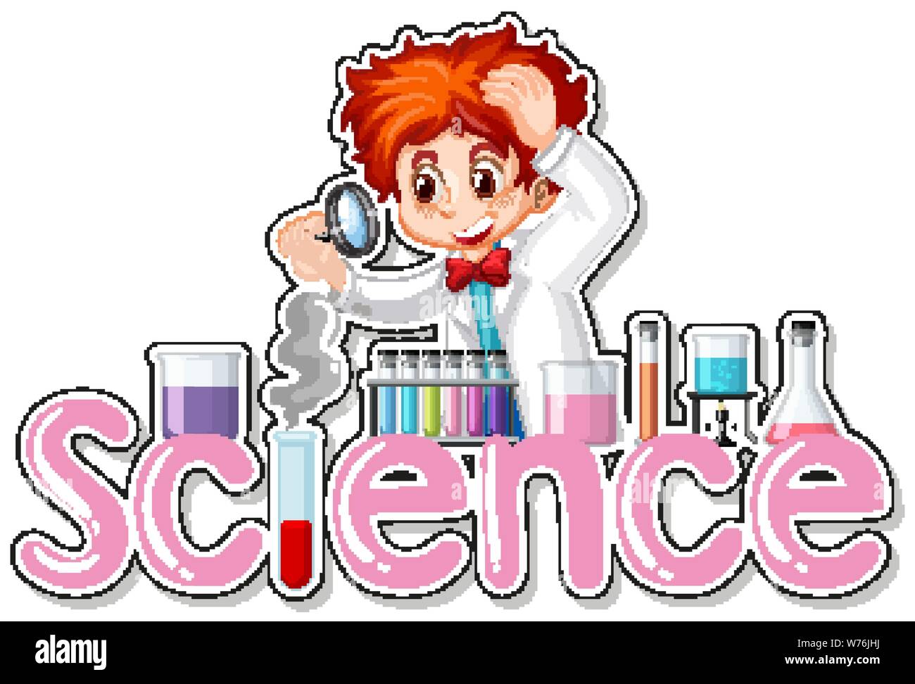 Sticker design with scientist doing experiment illustration Stock ...