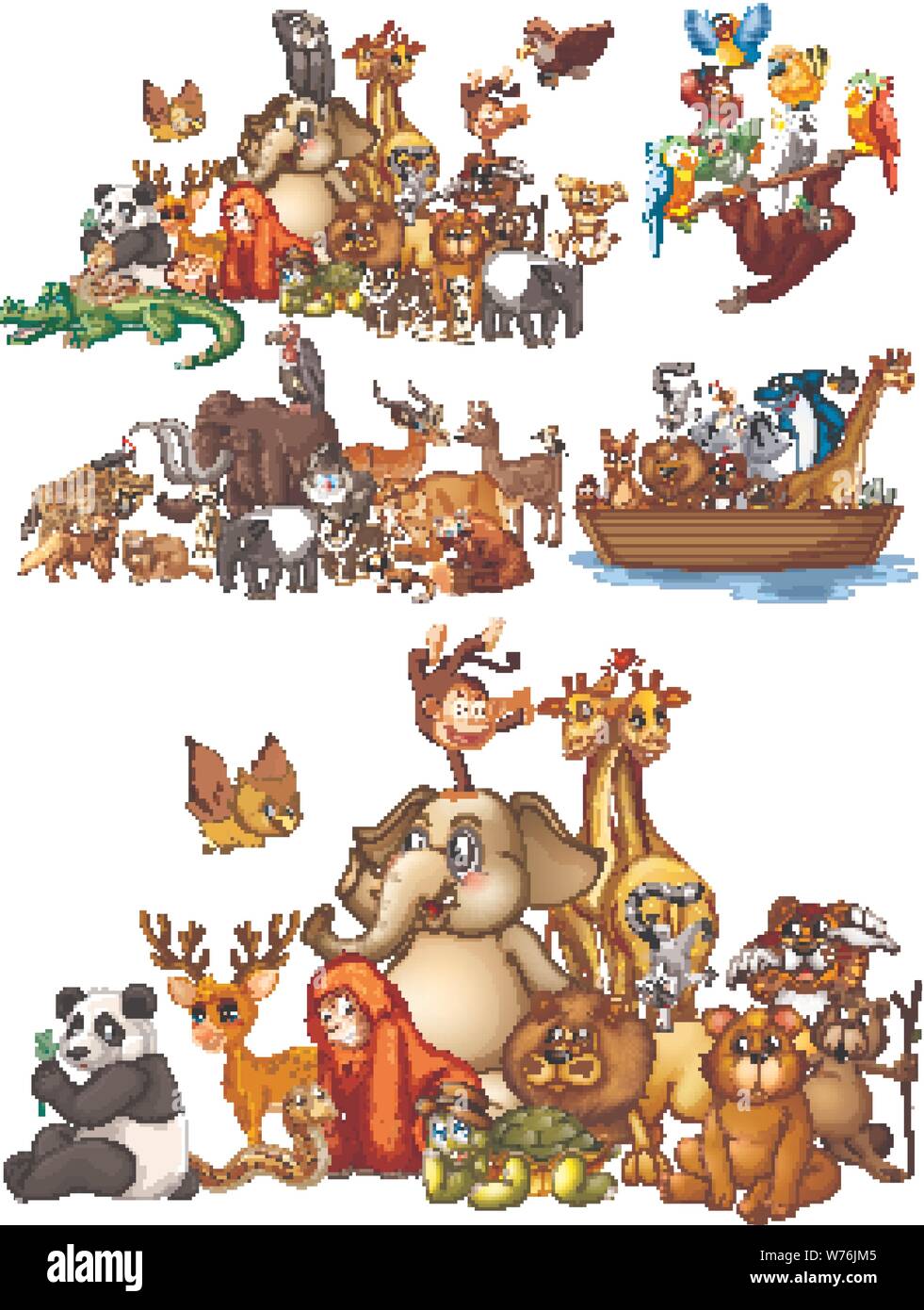 Many animals on isolated background illustration Stock Vector Image ...