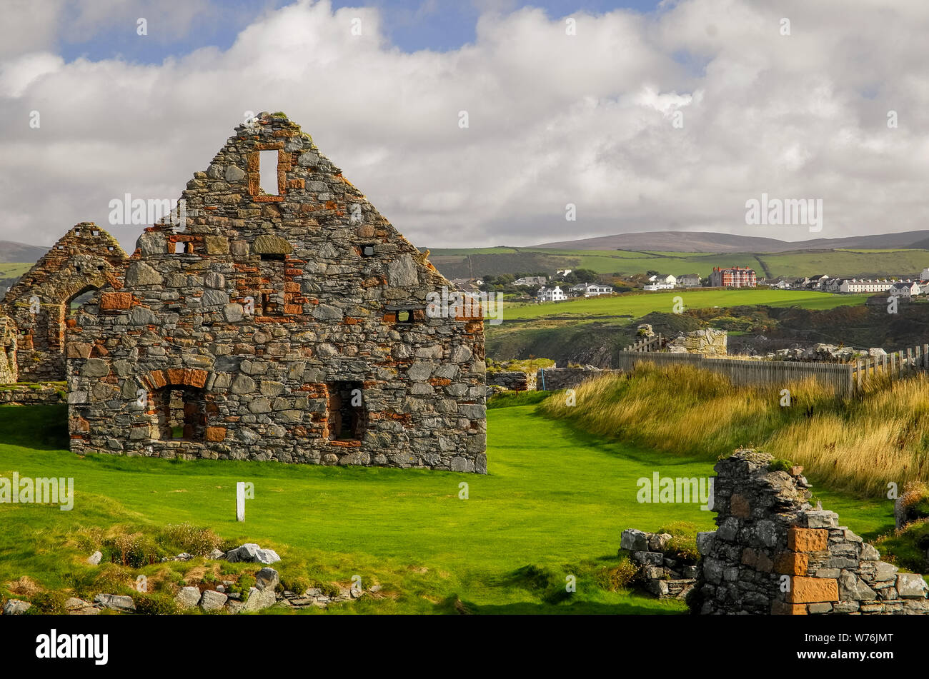 The remains of Peel castle on top of the hill constructed by Vikings in ...