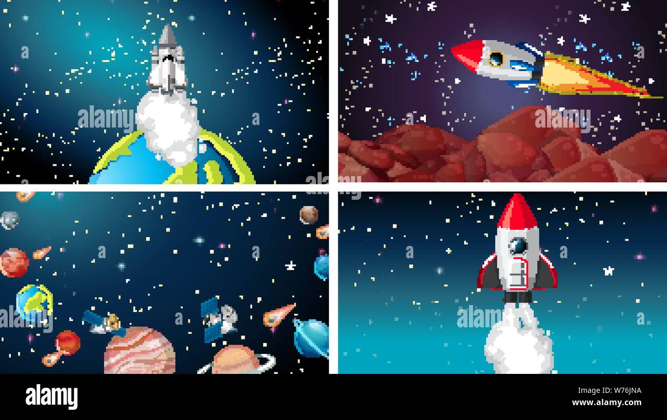 Big space scene set illustration Stock Vector Image & Art - Alamy