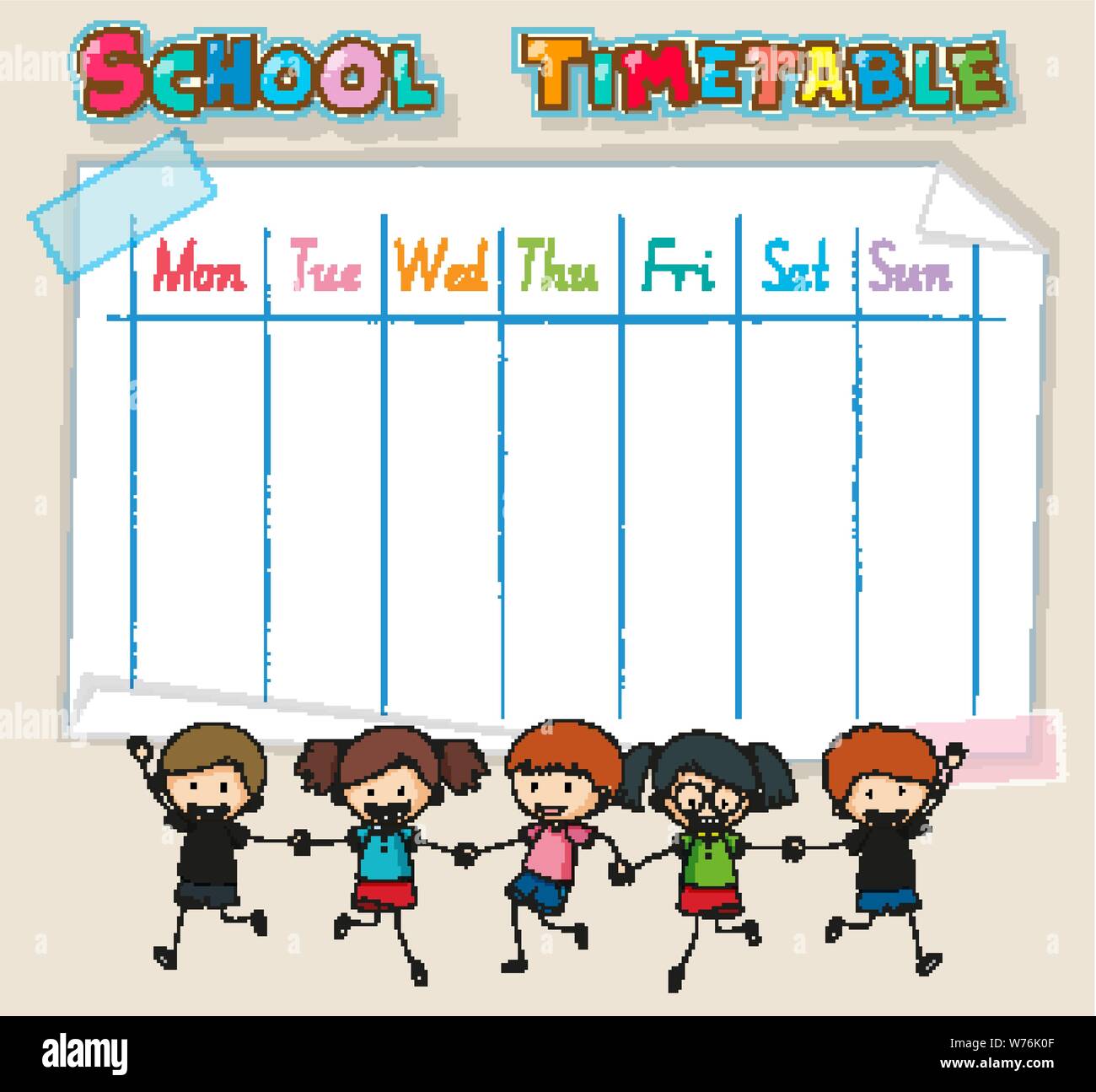 Timetable school planning with characters illustration Stock Vector ...
