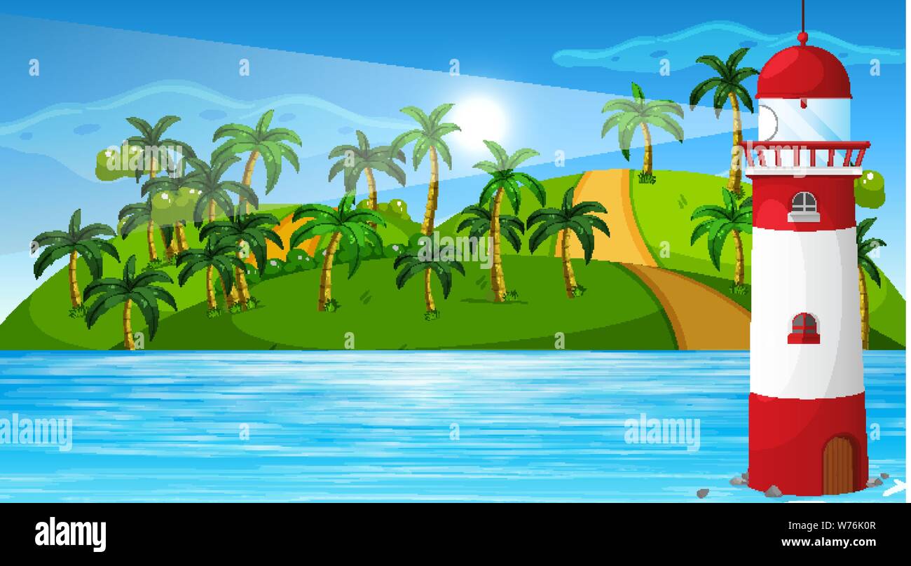 Empty nature beach ocean coastal landscape illustration Stock Vector ...