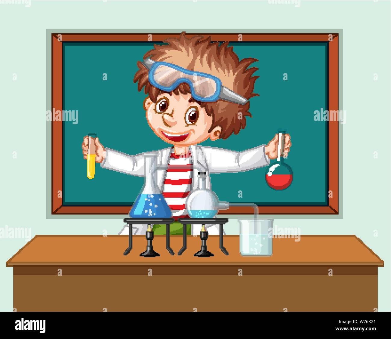 Student in science classroom working with tools illustration Stock ...