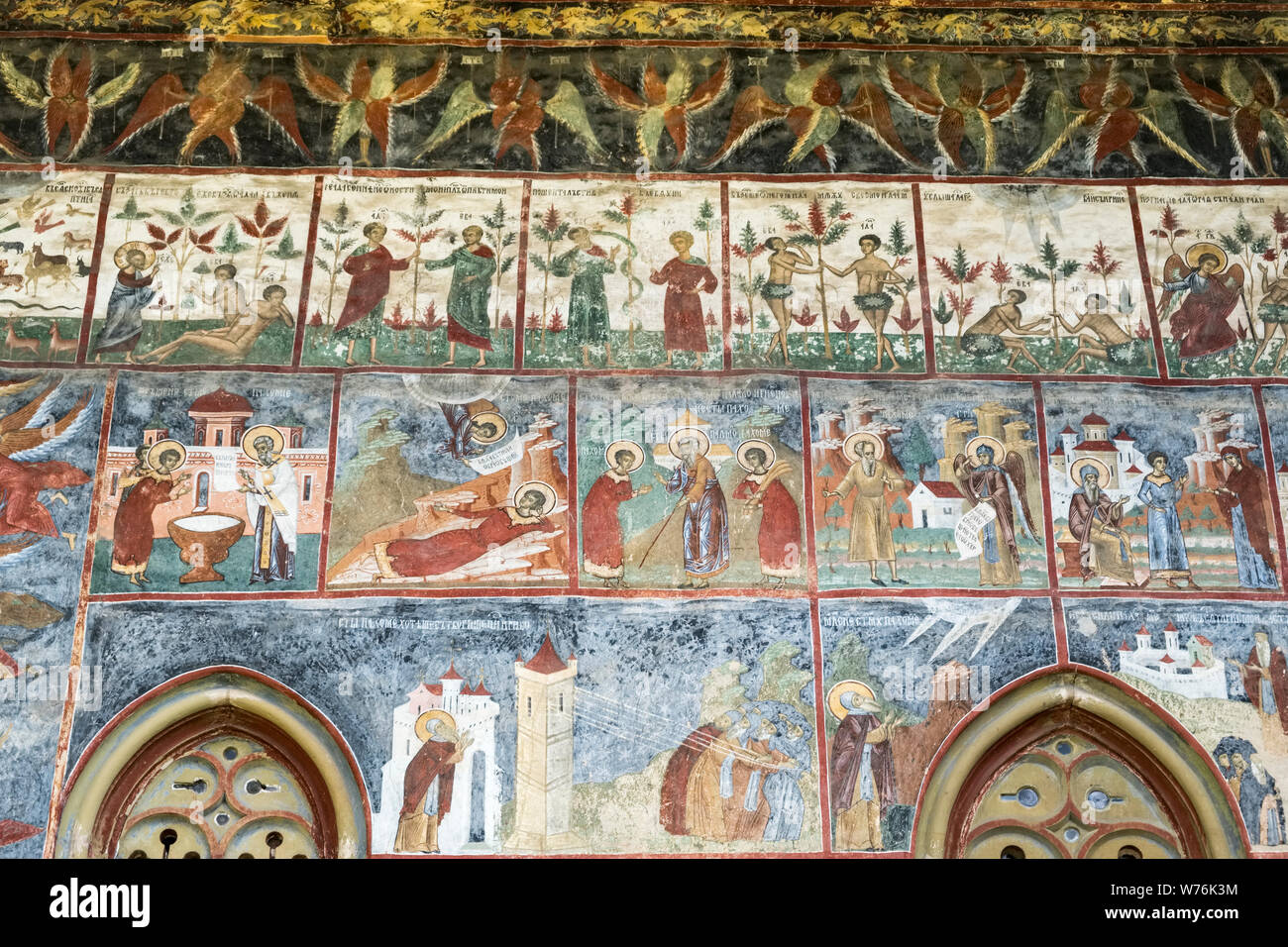 Fresco at Sucevița Monastery (Mănăstirea Sucevița), Bucovina, Romania ...