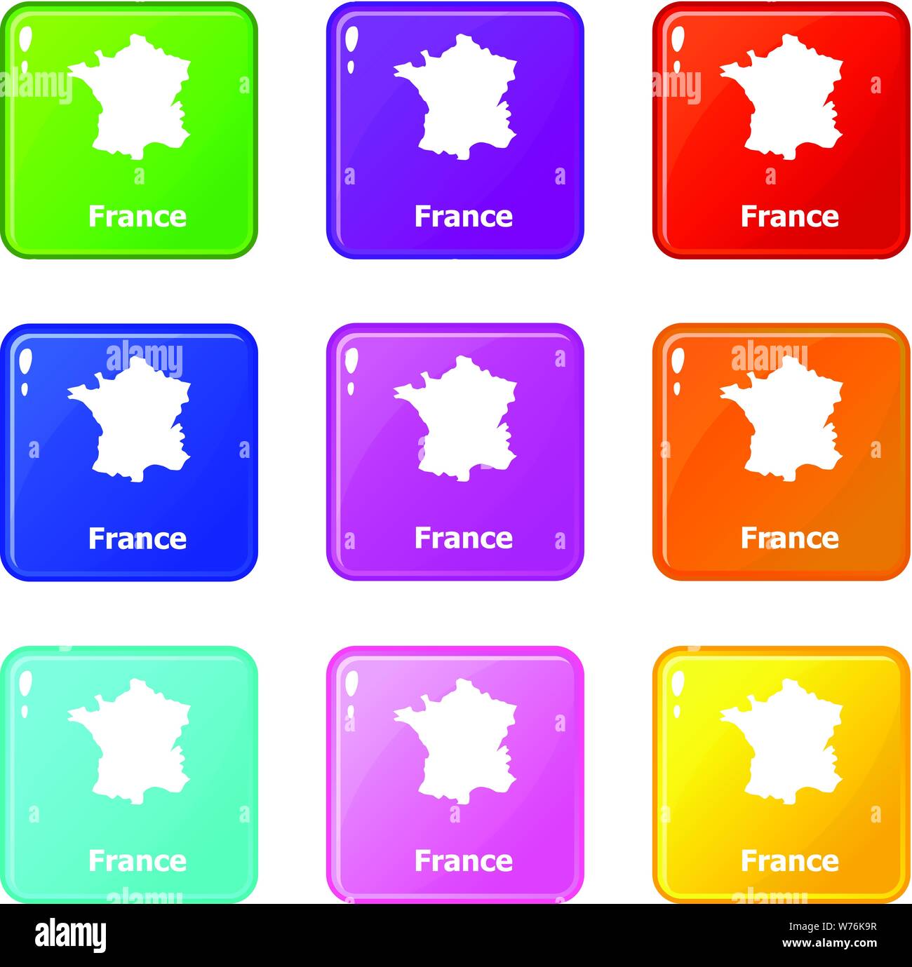 France map icons set 9 color collection Stock Vector Image & Art - Alamy
