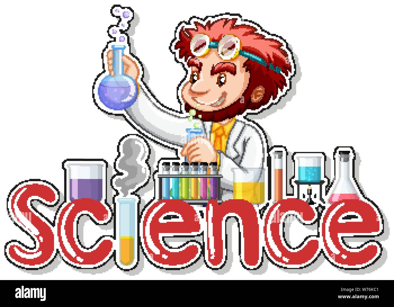 Sticker design with scientist doing experiment illustration Stock ...