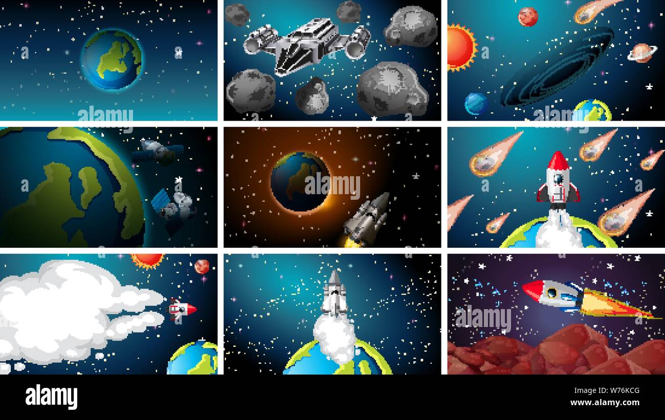 Set of different space scenes illustration Stock Vector Image & Art - Alamy