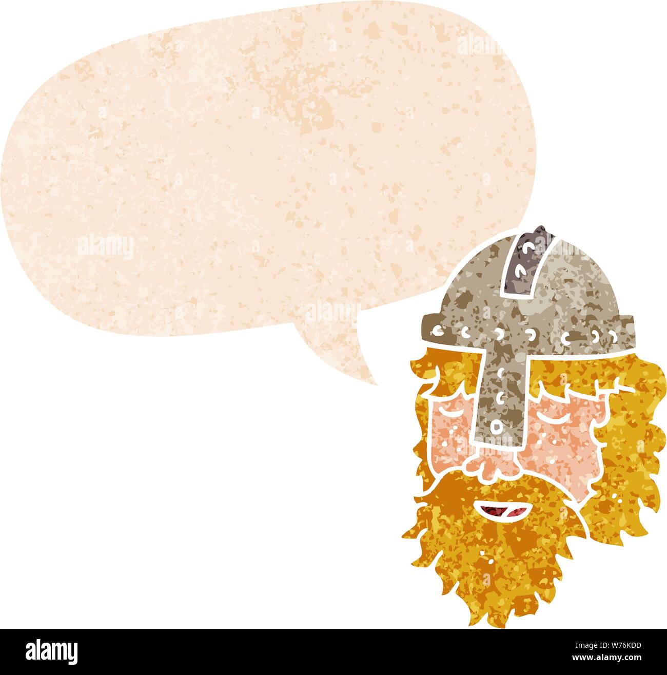 cartoon viking face with speech bubble in grunge distressed retro ...