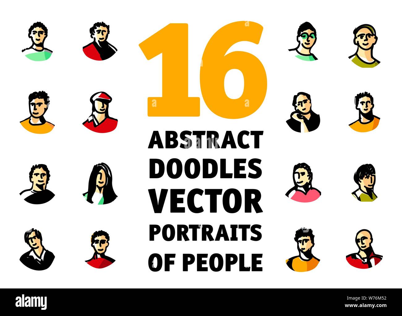 Doodles people isolated portraits avatars unrecognizable faces Stock ...
