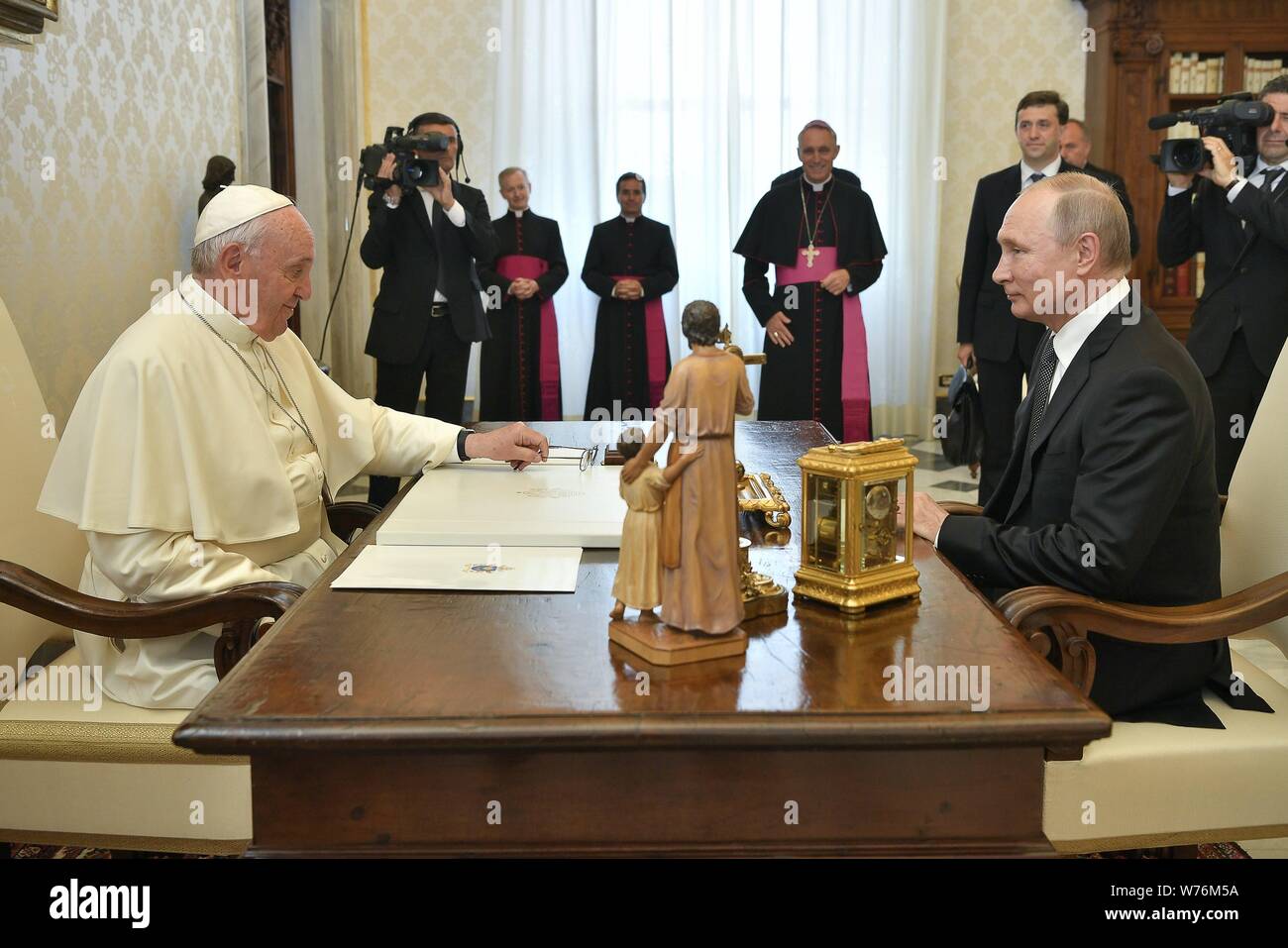 Pope Francis receives President of Russia Vladimir Putin during an ...