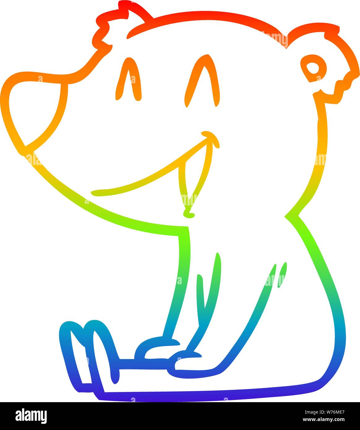 rainbow gradient line drawing of a sitting bear cartoon Stock Vector ...