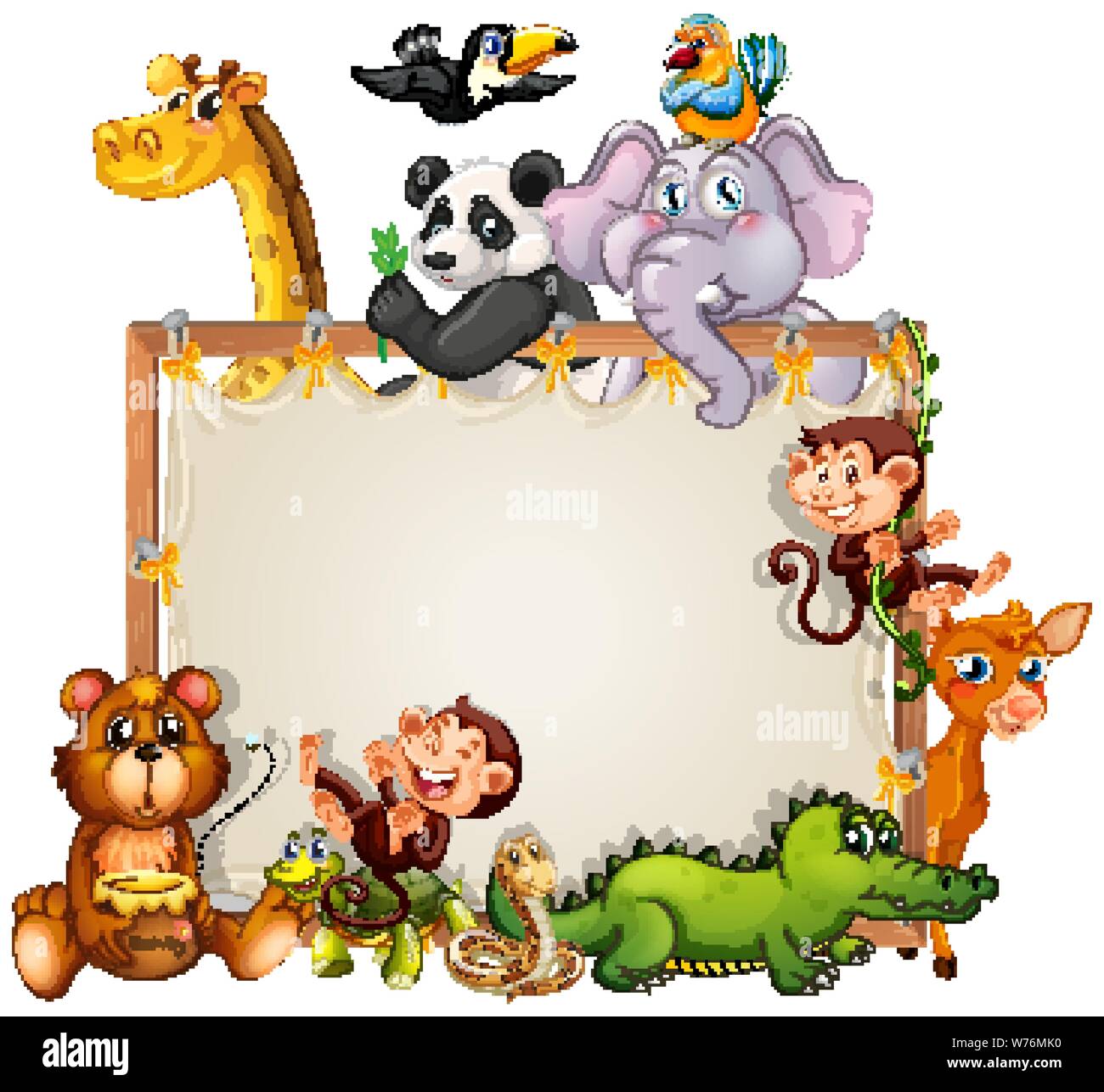 Border template design with cute animals illustration Stock Vector ...