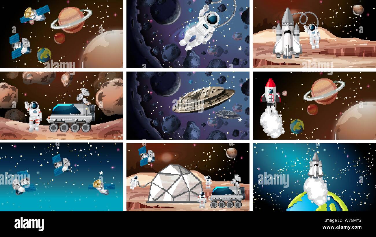 Large set of space scenes illustration Stock Vector Image & Art - Alamy
