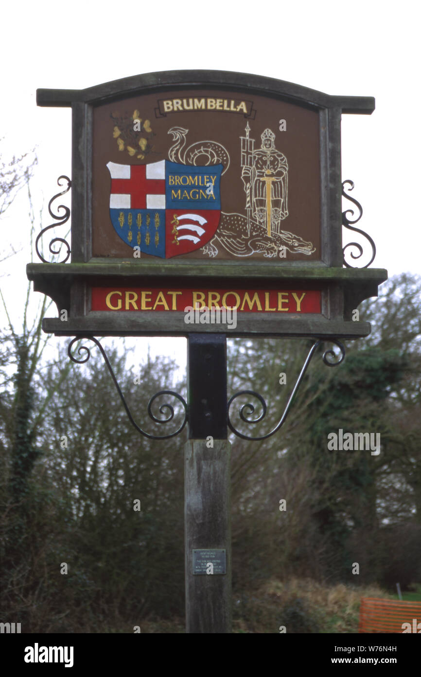 Village sign, Great Bromley Stock Photo - Alamy