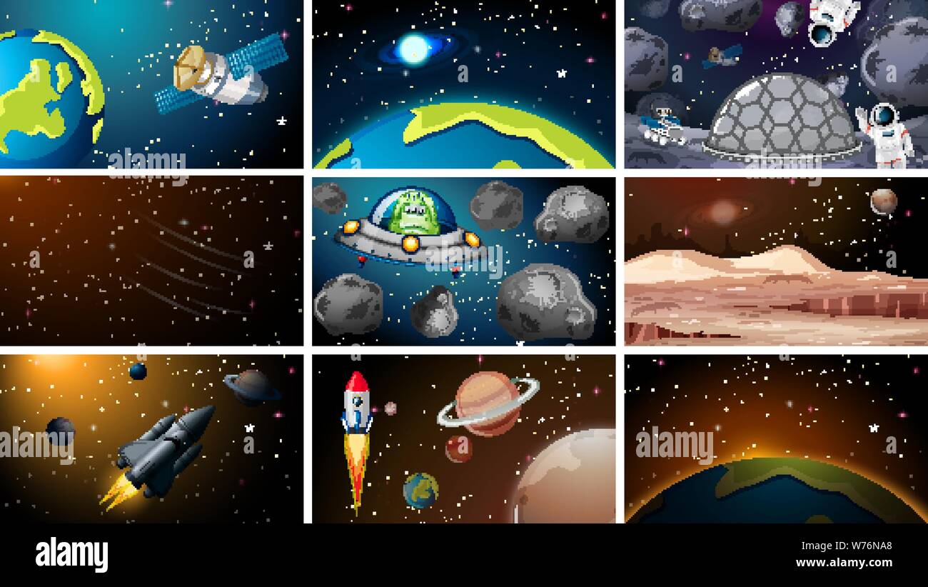 Large set of space scenes illustration Stock Vector Image & Art - Alamy