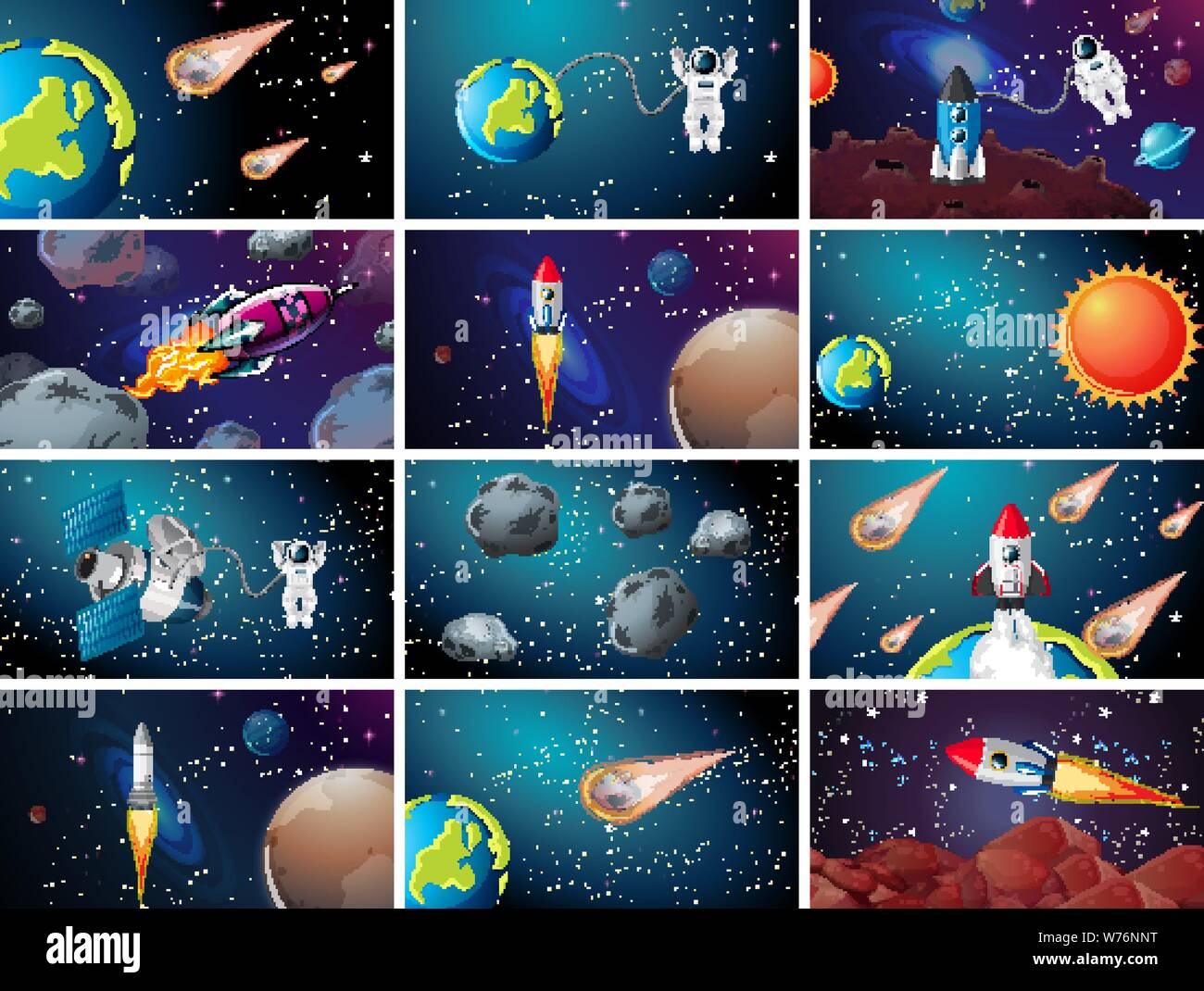large space scene set illustration Stock Vector Image & Art - Alamy