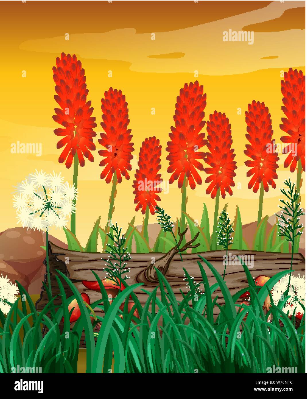 Nature scene with flowers in garden illustration Stock Vector Image ...