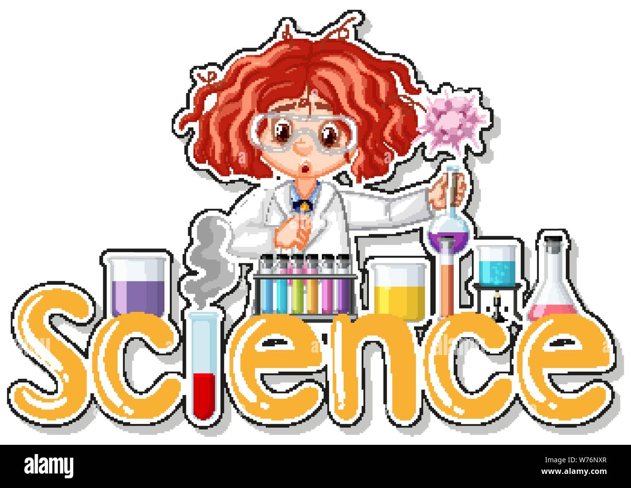 Sticker design with scientist doing experiment illustration Stock ...