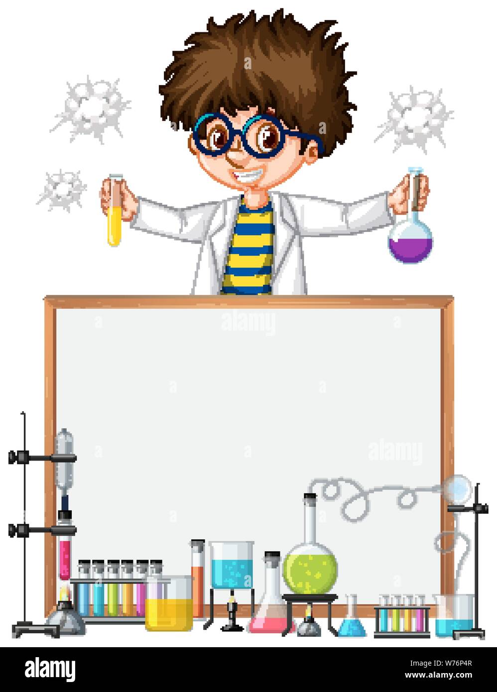 Frame template design with kid in science lab illustration Stock Vector ...