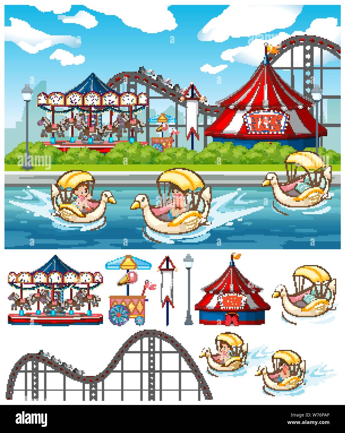 Scene background design with kids at the carnival illustration Stock ...