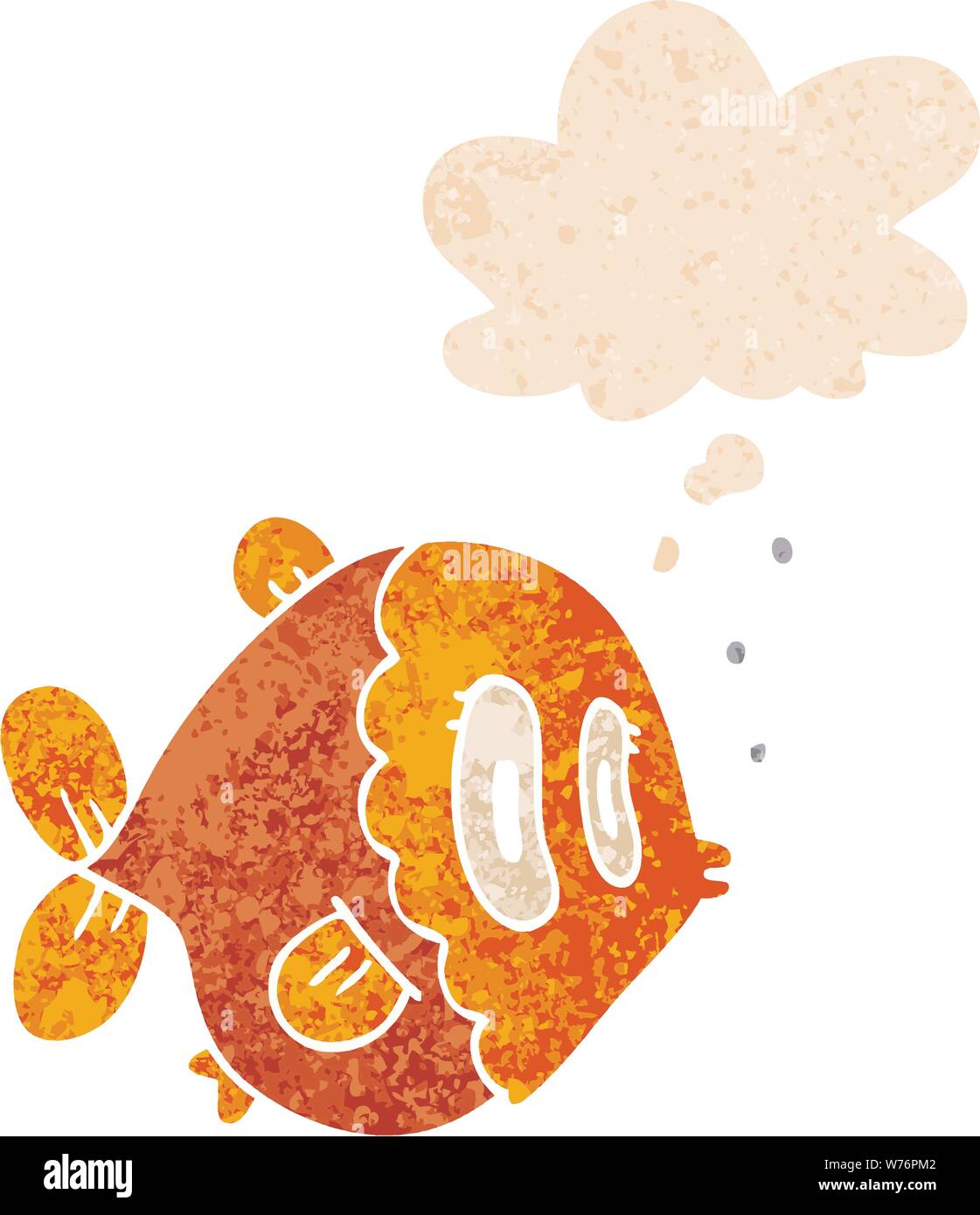 cartoon fish with thought bubble in grunge distressed retro textured ...