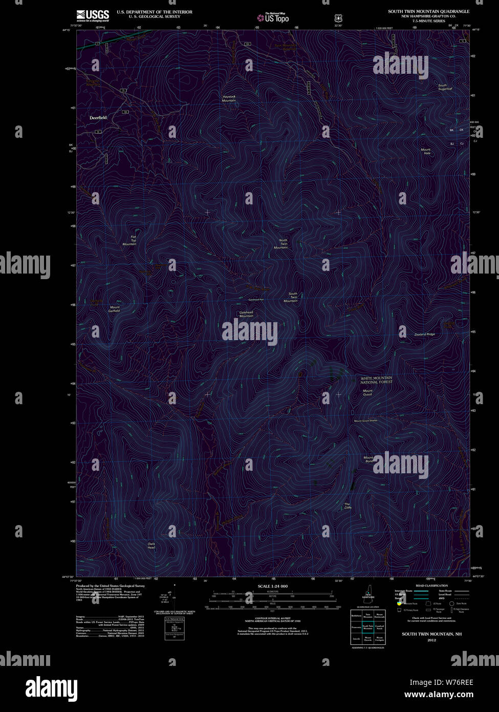 USGS TOPO Map New Hampshire NH South Twin Mountain 20120508 TM Inverted ...