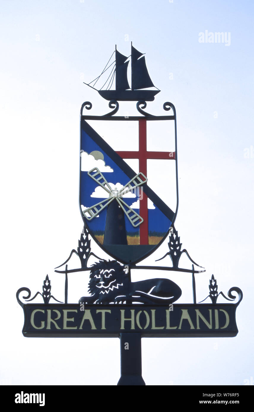 Village sign, Great Holland Stock Photo - Alamy