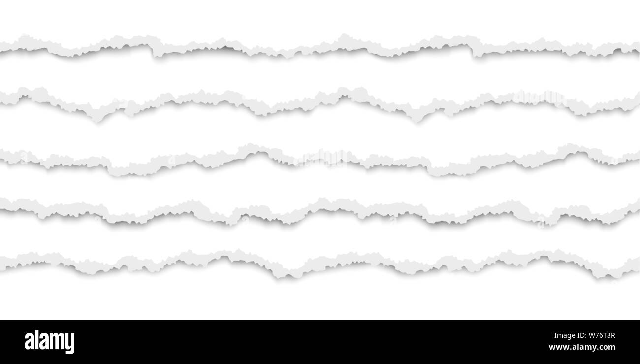 Set of horizontal seamless torn white paper with shadow. Damaged ...
