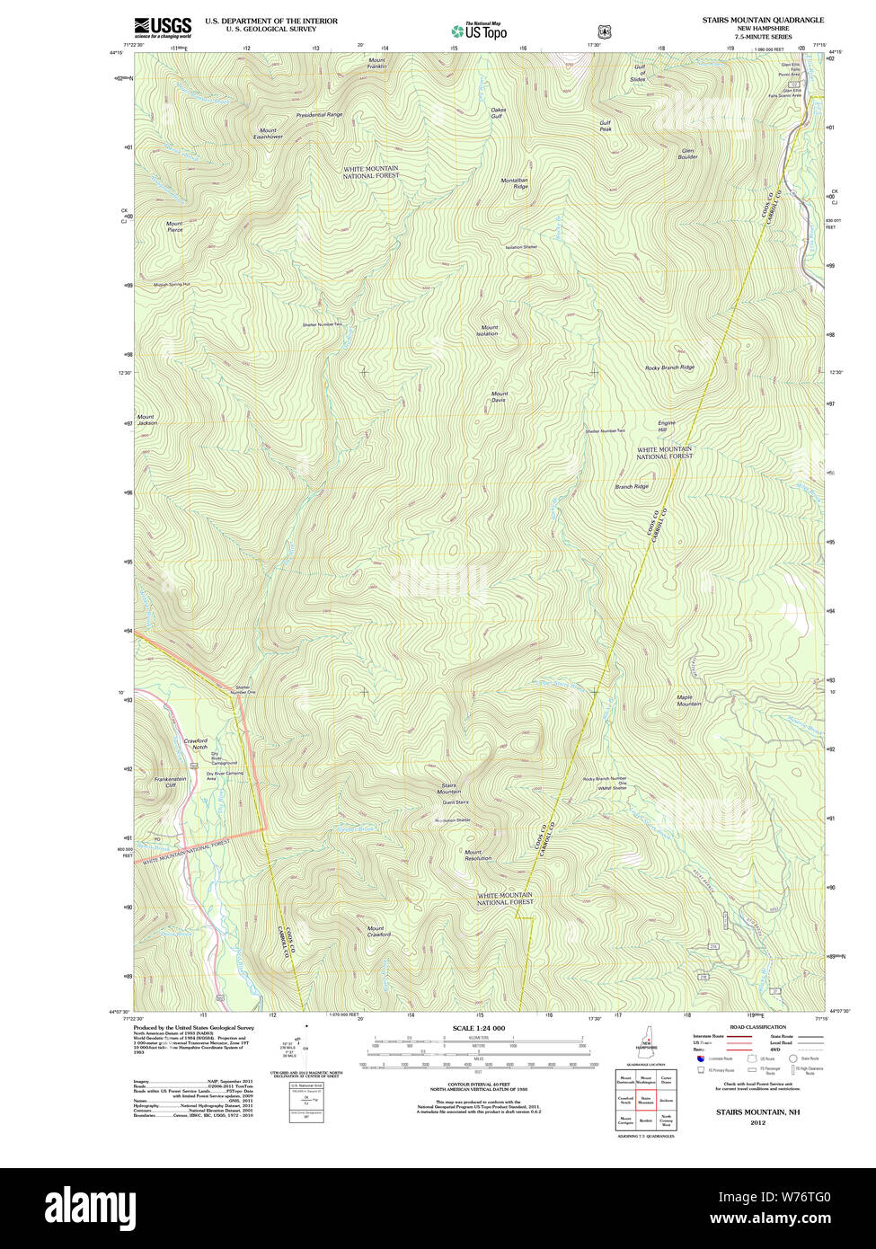 USGS TOPO Map New Hampshire NH Stairs Mountain 20120615 TM Restoration ...