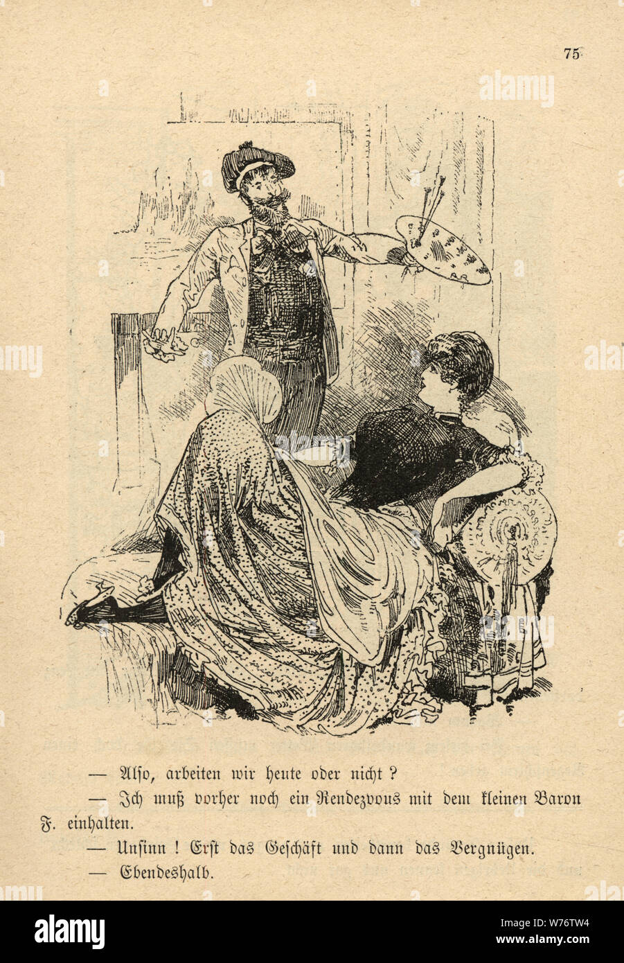 German cartoon of an artist with his model and muse, 19th Century Stock ...