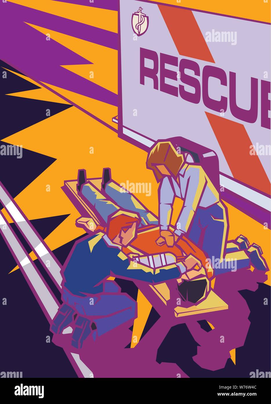 Paramedics by a rescue van trying to resuscitate a patient with their ...