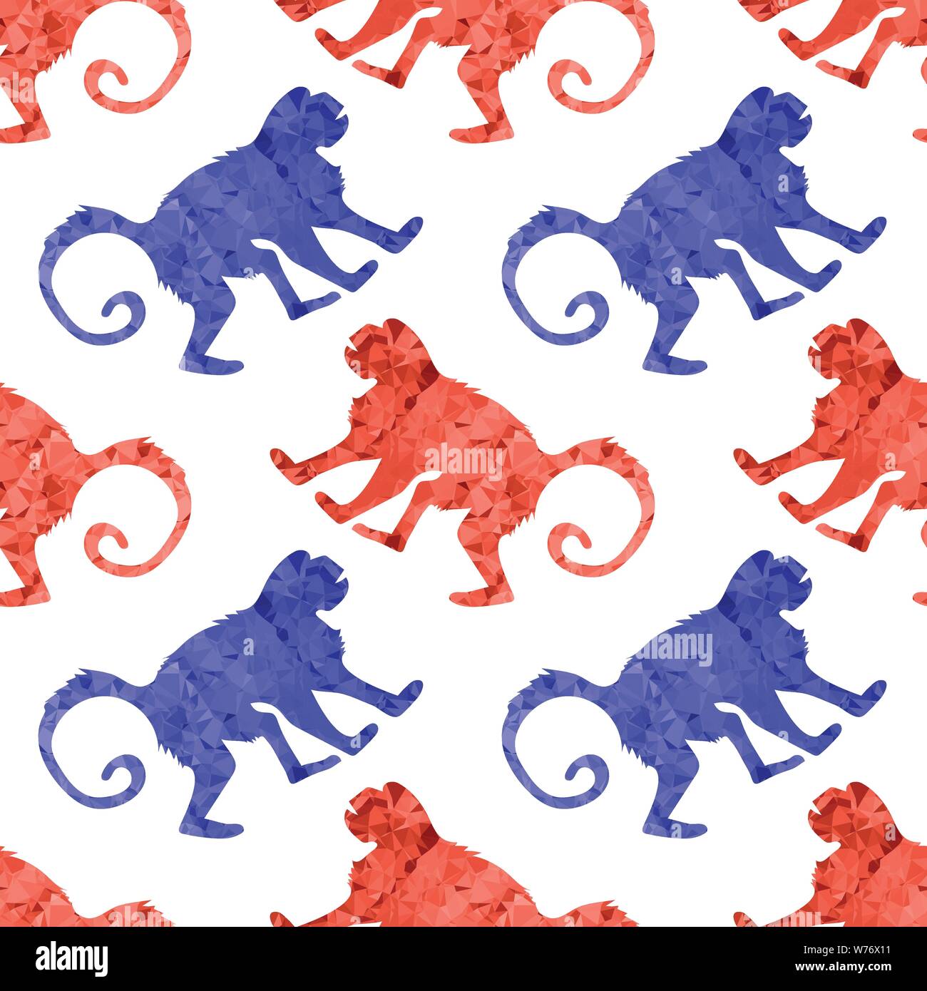 Red Blue Monkey Seamless Pattern. Wild Tropical Mammal Animal Ape Icon ...