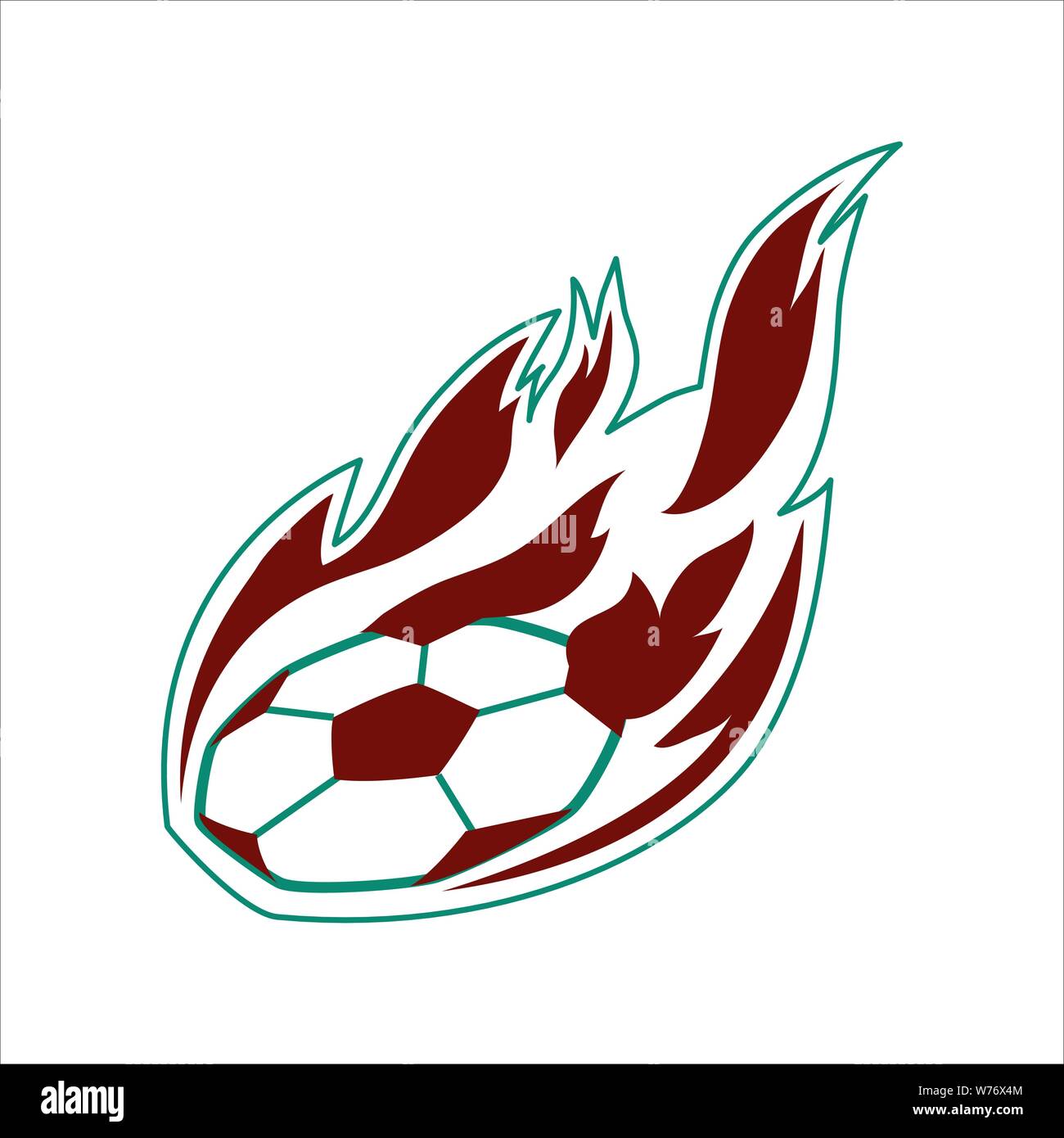 flaming soccer ball emblem wharped shape streaming through the air with ...