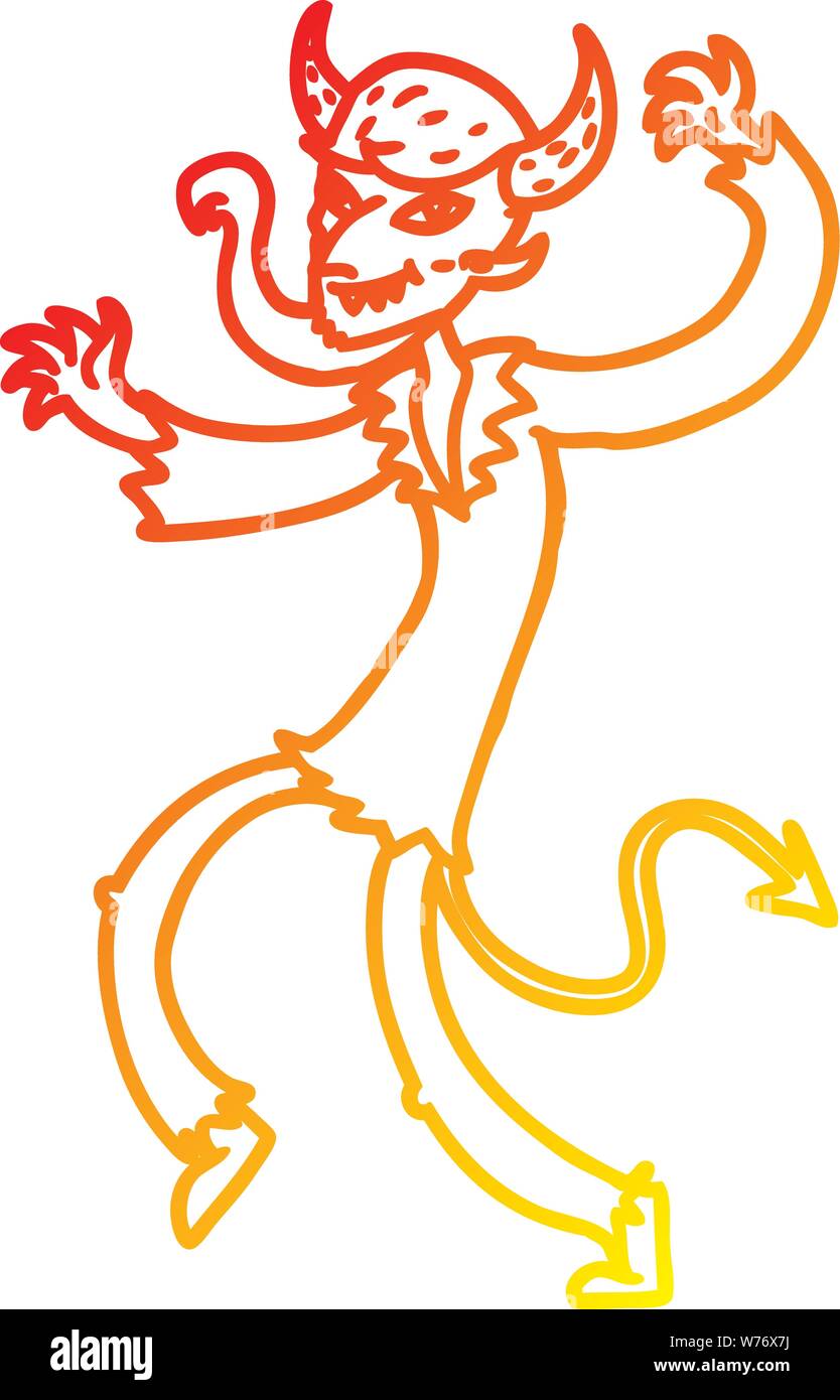 warm gradient line drawing of a cartoon dancing devil Stock Vector ...