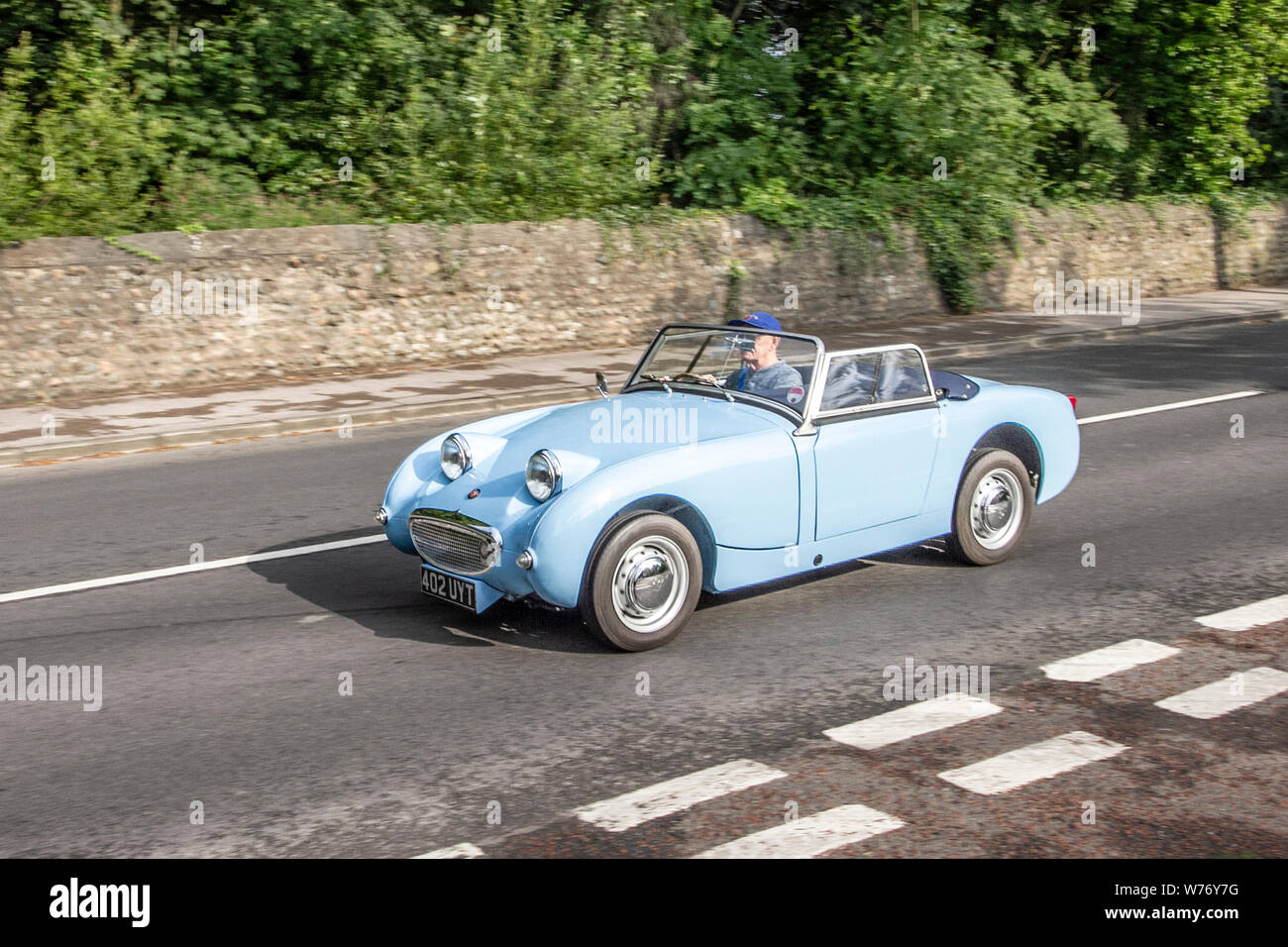 1959 50s blue 950cc Austin Healey en-route to Lytham Hall classic ...