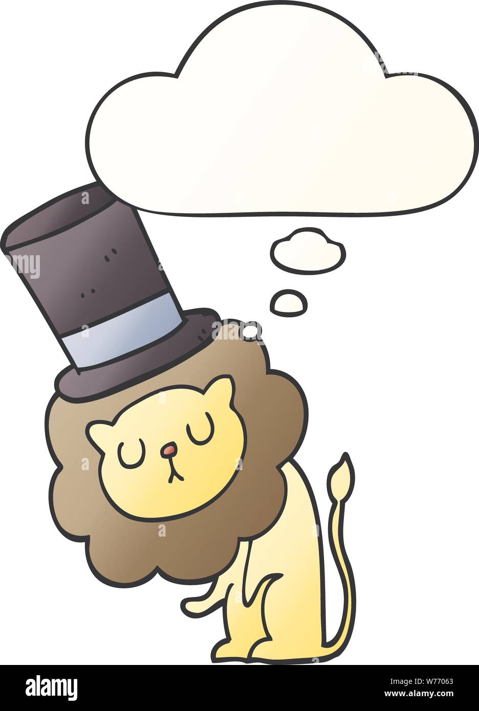 cute cartoon lion wearing top hat with thought bubble in smooth ...