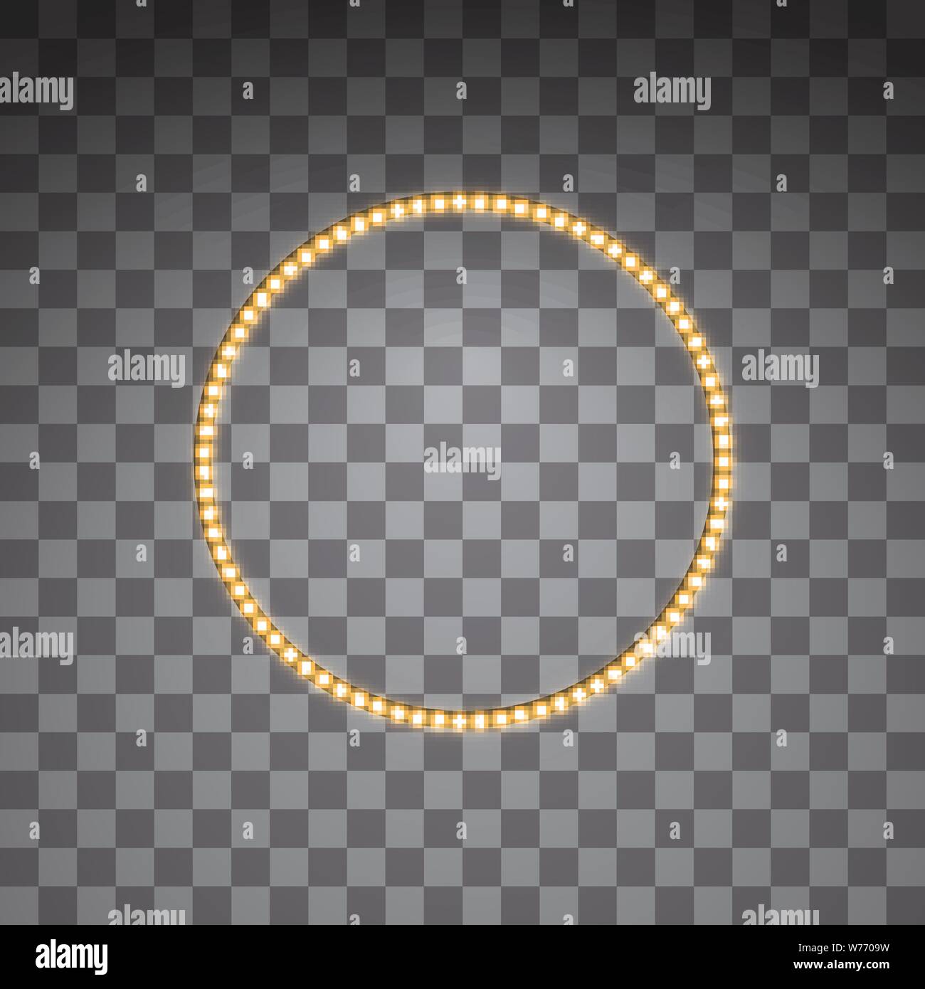 Shining golden led vector circle frames, neon illumination on ...