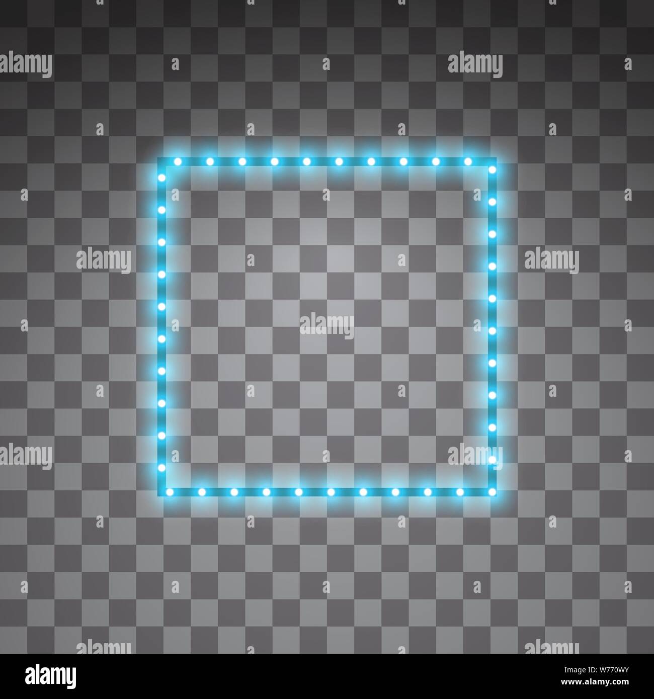 Shining blue led vector square frames, neon illumination on transparent ...
