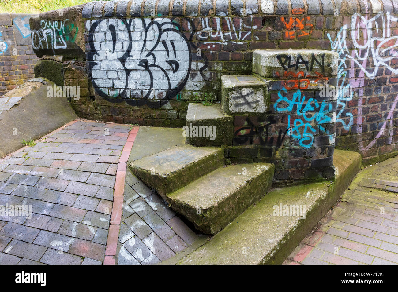 Old brick and stone mounting steps for the horses that tow barges, on ...