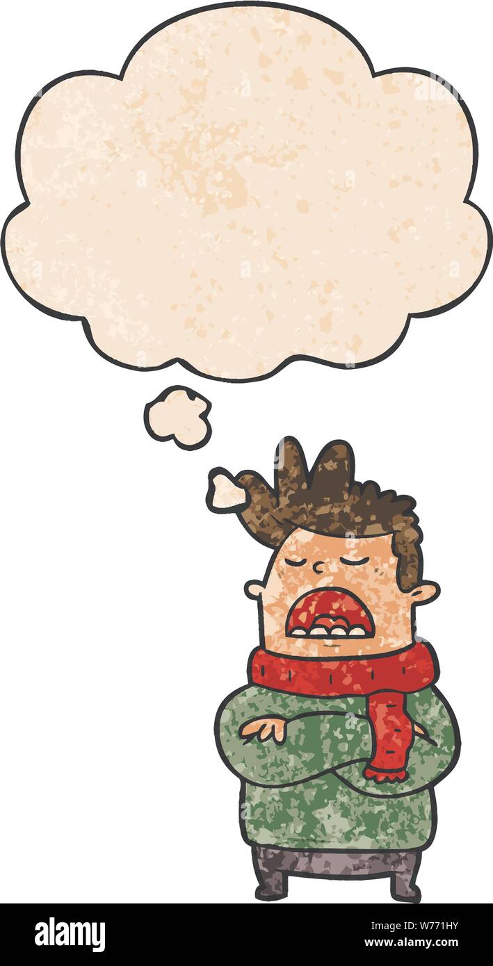cartoon obnoxious man with thought bubble in grunge texture style Stock ...